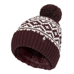 Heat Holders Gemusterte Damen-Turnover-Bommelm&uuml;tze | W&auml;rmehalter | Grober Zopfstrick mit Heatweaver-Fleece-Futter | Billingen Style - Wein
