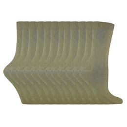 Einfarbige Damensocken mit hohem Baumwollanteil | 12 Paar Multipack | Socken-Snob | D&uuml;nne, bequeme, farbenfrohe Crew-S&ouml;ckchen f&uuml;r Damen in Khaki