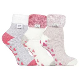 Womens Fluffy Slipper Bed Socks with Grips | Heat Holders | 3 Pair Multipack | Ladies Warm Fleece Lined Non Slip Socks | Winter Gifts for Her - Pack 6