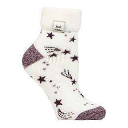 Heat Holders Damen Kuschelsocken mit Umschlagb&uuml;ndchen | W&auml;rmehalter | Warme flauschige Lounge-Socken f&uuml;r den Winter - Elfenbein/Cabernet Stars