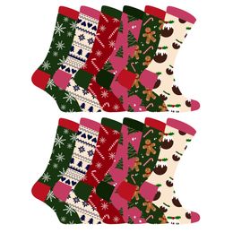 Damen Weihnachten Socken | Socken Snob | Damen bunte Neuheit Design Weihnachten Socken | Geschenk f&uuml;r Sie - 12 Pack