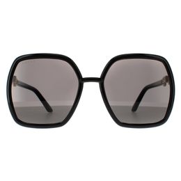 Gucci Quadrat Damen Schwarz und Gold Graue Sonnenbrille