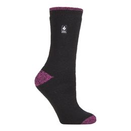Heat Holders Lite - Isolierte Thermosocken f&uuml;r Damen | Mehrere Designs einschlie&szlig;lich Argyle Streifen Herzen Sterne | Warme Socken f&uuml;r den Winter - Schwarz / Berry H&T (Teneriffa)