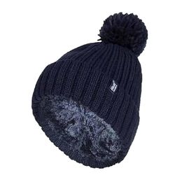 Heat Holders Ladies Ribbed Cuffed Thermal isoliert Winter Pom Pom Bommelm&uuml;tze