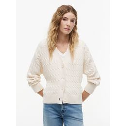 Strickjacke Tommy Hilfiger "MID GG CABLE V-NK LS CARDI", Herren, Gr. L (42/44), ivory petal, Strick, Obermaterial: 100% Baumwolle, unifarben, regular fit normal, V-Ausschnitt, eingesetzt Rippstrickb&uuml;ndchen, Strickjacken Strickjacke, Baumwolle, mit Zopfstrickmuster
