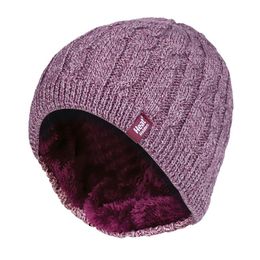 Heat Holders Damen gerippt Kabel stricken Fleece gef&uuml;ttert Thermal gestrickt Beanie Hut