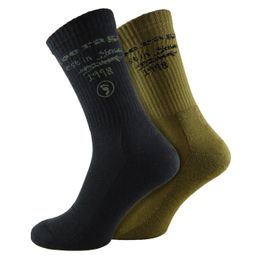 2 Paare Herren Scribble Crew Socken | Zehensocken | Gem&uuml;tliche gerippte Khaki Socken mit verst&auml;rktem Zehen- und Fersenbereich - Khaki / Schwarz