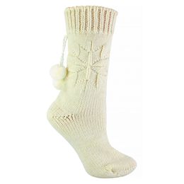 Sock Snob - Ladies Warm Slipper Alpaka Wolle Blend Pom Pom Bett Socken - Creme