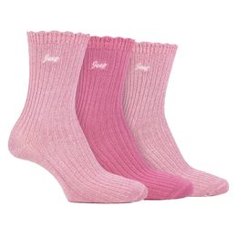 Frauen Bamboo Boot Socken | JEEP | Cute Ribbed Scalloped Ankle Socks f&uuml;r Damen, Anti Blister Knit gepolsterte Socken - Cerise / Creme
