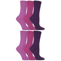 Gentle Grip - 6 Paar Damen Diabetiker-Socken mit Honigkamm-Oberteil und handgekettelten Zehenn&auml;hten - Pink