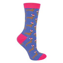 Miss Sparrow - Damen-Weihnachtssocken | Wursthund-Socken - Weihnachtshund (Denim)