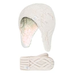 Heat Holders W&auml;rmehalter - M&auml;dchen Majestic Soft Cosy Kabel gestrickt Design Bobble Trapper M&uuml;tze und F&auml;ustlinge Handschuhe Set - Buttercream