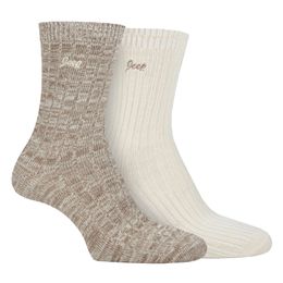 Womens Walking Boot Socken | JEEP | 2 Pack High Performance Polyester Running Socken - Taupe / Creme