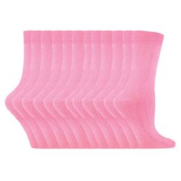 Einfarbige Damensocken mit hohem Baumwollanteil | 12 Paar Multipack | Socken-Snob | D&uuml;nne, bequeme, farbenfrohe Crew-S&ouml;ckchen f&uuml;r Damen in Rosa
