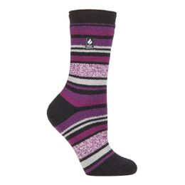 Heat Holders Lite - Isolierte Thermosocken f&uuml;r Damen | Mehrere Designs einschlie&szlig;lich Argyle Streifen Herzen Sterne | Warme Socken f&uuml;r den Winter - Schwarz (Antalya)