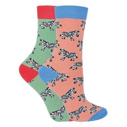 Miss Sparrow - 2er-Pack M&auml;dchen Bambus-Tiermuster-Socken - Zebras