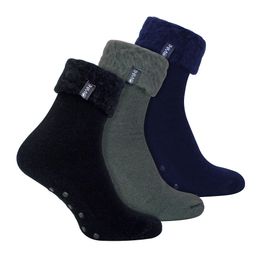 3er-Pack Herren-Bettsocken mit Griffen | THMO | Kuschelige Thermo-Pantoffel-Lounge-Socken - sortiert