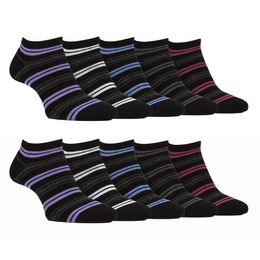 10 Paar Herren Bambus-Trainersocken | Farah | Gestreifte gepolsterte Kn&ouml;chelsocken - Schwarzer Streifen