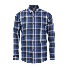 Allthemen Herren Einfarbig Revers Langarm Hemd Plaid Dunkelblau