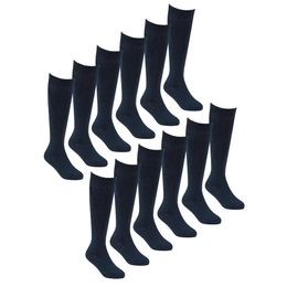 12 Paar Multipack M&auml;dchen Kniestr&uuml;mpfe aus Bambus | Sock Snob | Weiche glatte lange Schulsocken f&uuml;r Kinder - Marineblau