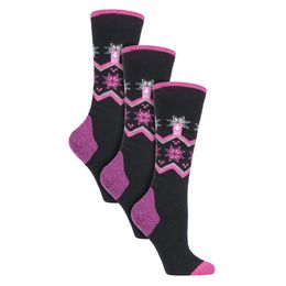 Heat Holders 3 Paar Multipack Ultra Lite Damen Skisocken | W&auml;rmehalter | Damen Funky Patterned Striped Knee High Socks - Black Fairisle