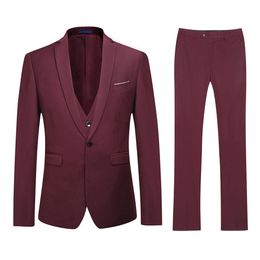 Allthemen 3-teiliger Slim Fit klassischer kastanienbrauner Anzug