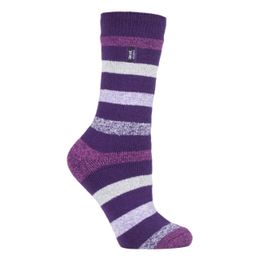 Heat Holders Lite - Womens isoliert thermische Socken | Mehrere Designs einschlie&szlig;lich Argyle Streifen Herzen Sterne | Warme Socken f&uuml;r den Winter - lila Streifen (Jasmine)