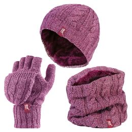 Heat Holders - Womens Thermal Winter Fleece M&uuml;tze, Halsw&auml;rmer und Konverter Handschuhe Set - Rose