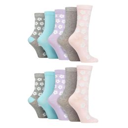 Wildfeet - 10er Pack Damen Bambus Crew Socken mit Punkten, Leoparden- und Blumenmuster - Multicolour