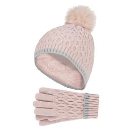 Heat Holders W&auml;rmehalter - Thermoisolierte Pom Pom Bommelm&uuml;tze und Handschuhe f&uuml;r M&auml;dchen | bunte Pastellfarben - Altrosa