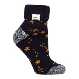 Heat Holders Damen Kuschelsocken mit Umschlagb&uuml;ndchen | W&auml;rmehalter | Warme flauschige Lounge-Socken f&uuml;r den Winter - Navy/Gold Stars