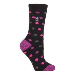 Heat Holders Lite - Isolierte Thermosocken f&uuml;r Damen | Mehrere Designs einschlie&szlig;lich Argyle Streifen Herzen Sterne | Warme Socken f&uuml;r den Winter - Schwarz / Berry (Malaga)