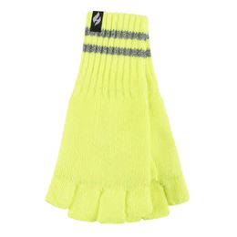 Heat Holders Herren gestrickt fingerlose reflektierende Handschuhe f&uuml;r Winter | W&auml;rmehalter | Thermal Hi Viz Arbeitshandschuhe - gelb