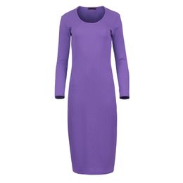 Lang&auml;rmliges Midikleid mit Rundhalsausschnitt aus gerippter Baumwoll-Elastan-Mischung in Lila