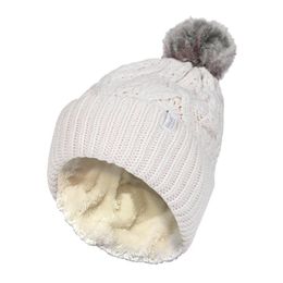 Heat Holders Ladies Ribbed Cuffed Pom Pom Bobble Beanie M&uuml;tze mit Fleece-Futter