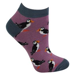 Damen Bambus Trainer Socken | Miss Sparrow | Atmungsaktive Low Cut Socken f&uuml;r Frauen - Puffins (Mauve)