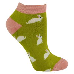 Damen Bambus Trainer Socken | Miss Sparrow | Atmungsaktive Low Cut Socken f&uuml;r Frauen - Kaninchen (Lime)