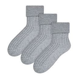 3 Paar Woll-Bettsocken f&uuml;r Damen | Steven | Luxuri&ouml;se warme Lounge-Schlafsocken in Hellgrau