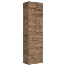 Hochschrank SAPHIR "Quickset Badschrank 50 cm breit, 2 T&uuml;ren, 1 Schublade, 1 W&auml;schekippe", braun (eiche ribbeck, eiche ribbeck), B:50cm H:185,5cm T:33cm, Holzwerkstoff, Schr&auml;nke, Hochschrank, Badezimmer-Hochschrank inkl. T&uuml;rd&auml;mpfer, Griffe in Chrom gl&auml;nzend