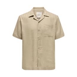 Only & Sons Kurzarmhemd ONLY & SONS "ONSLAURENCE RLX RESOR SS LINENBLEND NOOS", Herren, Gr. L, N-Gr, chinchilla, Web, Obermaterial: 55% Leinen, 45% Viskose, unifarben, relaxed fit normal, Hemden
