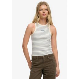 Tanktop Superdry "ESSENTIAL LOGO STR RACER VEST", Damen, Gr. L, desert bone sanftes wei&szlig; stripe, Jersey, Obermaterial: 65% Baumwolle, 30% Polyester, 5% Elasthan, gestreift, regular fit normal, Rundhals, Tops Tanktop
