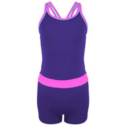 Badeanzug AQUARTI "Body M&auml;dchen Badeanzug mit Bein Racerback", Kinder, Gr. 140, N-Gr, lila (violett, rosa), Obermaterial: 80% Polyamid PA. 20% Elasthan EL., Badeanz&uuml;ge Badeanzug