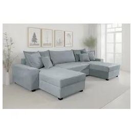 Wohnlandschaft OTTO HOME "Alexa U-Form, B: 313 cm", grau, B:313cm H:42cm T:161cm, 100%Polyester, Sofas, Wohnlandschaft, Bettfunktion, Bettkasten & 4 Zierkissen, Federkern