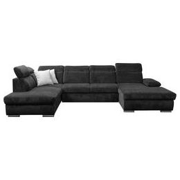 Wohnlandschaft WERK2 "Cordoba inkl. Bett, Bettkasten & Kopfteilfunktion, Breite 359 cm", grau (anthrazit), B:359cm H:86cm T:232cm, 100% Polyester, Sofas, Wohnlandschaft, bequem, komfortable Wellenunterfederung, inkl. Schlaffunktion, U-Form, Topseller