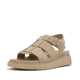 Riemchensandale fitflop "GEN-FF SUEDE FISHERMAN SANDALS", Damen, Gr. 37, creme, Veloursleder, Schuhe Riemchensandale, Sommerschuh, Sandalette mit verstellbarem Riemchen