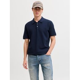 Jack & Jones Polokragenpullover JACK & JONES "JPRBLURILEY KNIT POLO SS SN", Damen, Gr. L, sky captain, Strick, Obermaterial: 100% Baumwolle, unifarben, regular fit normal, Rundhals, Pullover, Baumwolle, regular fit