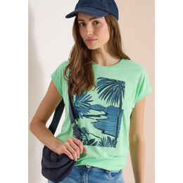 Print-Shirt Cecil, Damen, Gr. M (40), juicy lime, Stoff, 65% Polyester, 35% Viskose, bedruckt, comfort fit normal, Rundhals, B&uuml;ndchen, Shirts, mit Frontprint