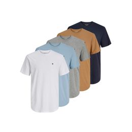 Jack & Jones Rundhalsshirt JACK & JONES "JPRBLABRODY TEE SS CREW NECK 5PK MP", Herren, Gr. M, wei&szlig; (tobacco braun pack:with wei&szlig;, schwarznavy, lightblau, lgm), Jersey, Obermaterial: 100% Baumwolle, bestickt, regular fit normal, Rundhals, Shirts Rundhalsshirt