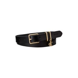 Lederg&uuml;rtel Calvin Klein "MONOGRAM CHARM KEEPER BELT 25MM", Damen, Gr. 75, schwarz, antique light gold, Rindsleder, unifarben, G&uuml;rtel Lederg&uuml;rtel, Regular fit mit Anh&auml;nger