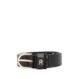 Lederg&uuml;rtel Tommy Hilfiger "ESSENTIAL EFFORTLESS 2.5 cm breit GOLD", Damen, Gr. 75, schwarz, Rindsleder, unifarben, G&uuml;rtel Lederg&uuml;rtel, Logoemblem, weiche Haptik, ovale Einfachdornschlie&szlig;e
